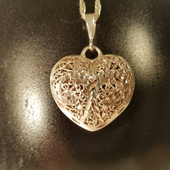 Jewelry | Filigree Puffed Heart Pendant Chain | Poshmark